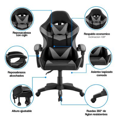 Silla Gamer Arthome Tokio Negra Gris