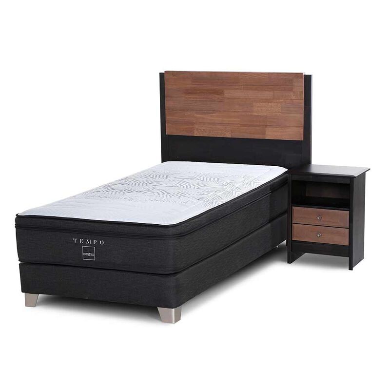 Box Spring Tempo 1.5 Plazas + Set Maderas Karl | Abc