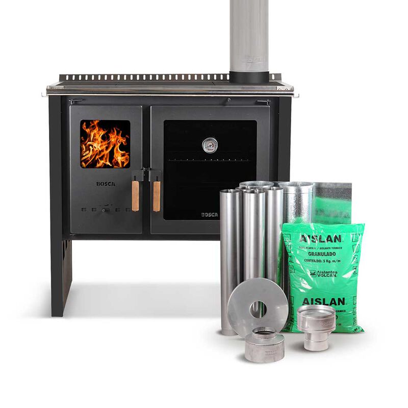 Pack Cocina a Leña Bosca Hestia 90 Charcoal + Kit Instalación | Abc