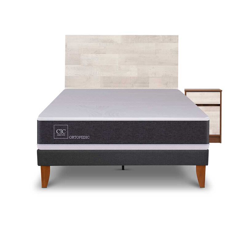 Cama Europea CIC 1,5 Plazas New Ortopedic + Respaldo Legno + Velador | Abc