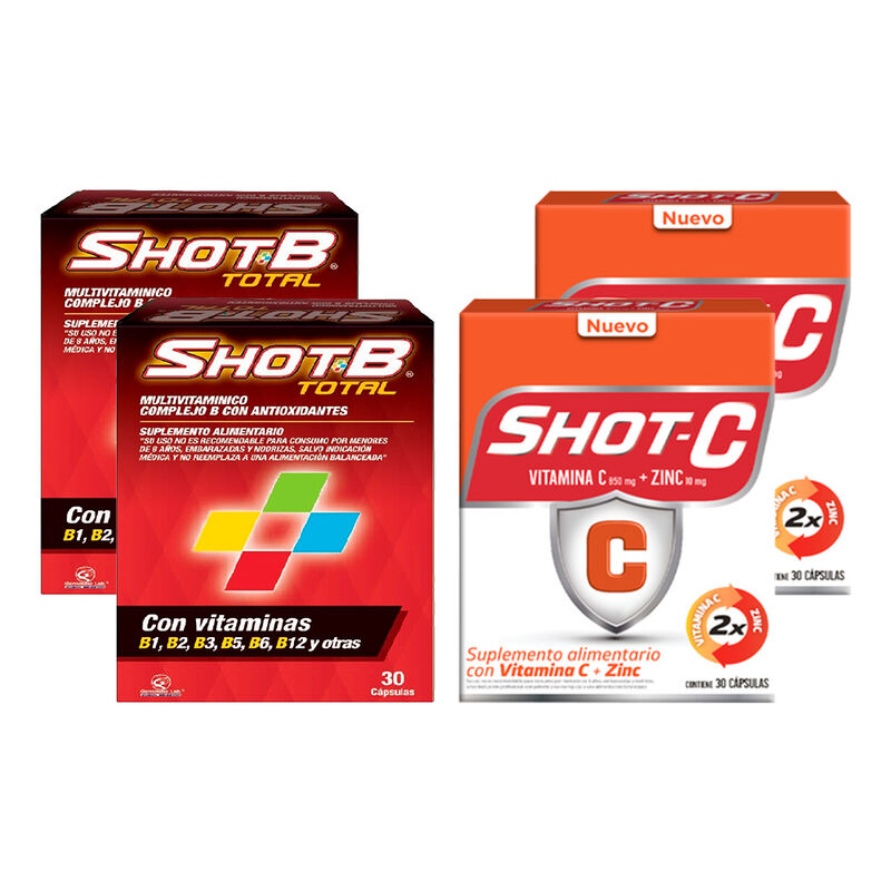 Pack 02 Multivitamínico Shot B + 02 Suplemento Shot C | Abc