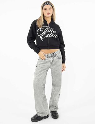 Polerón Crop Mujer Icono Negro 38V7Ipl953