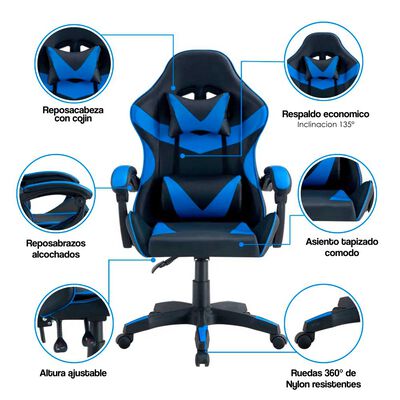 Silla Gamer Arthome Tokio Negra Azul