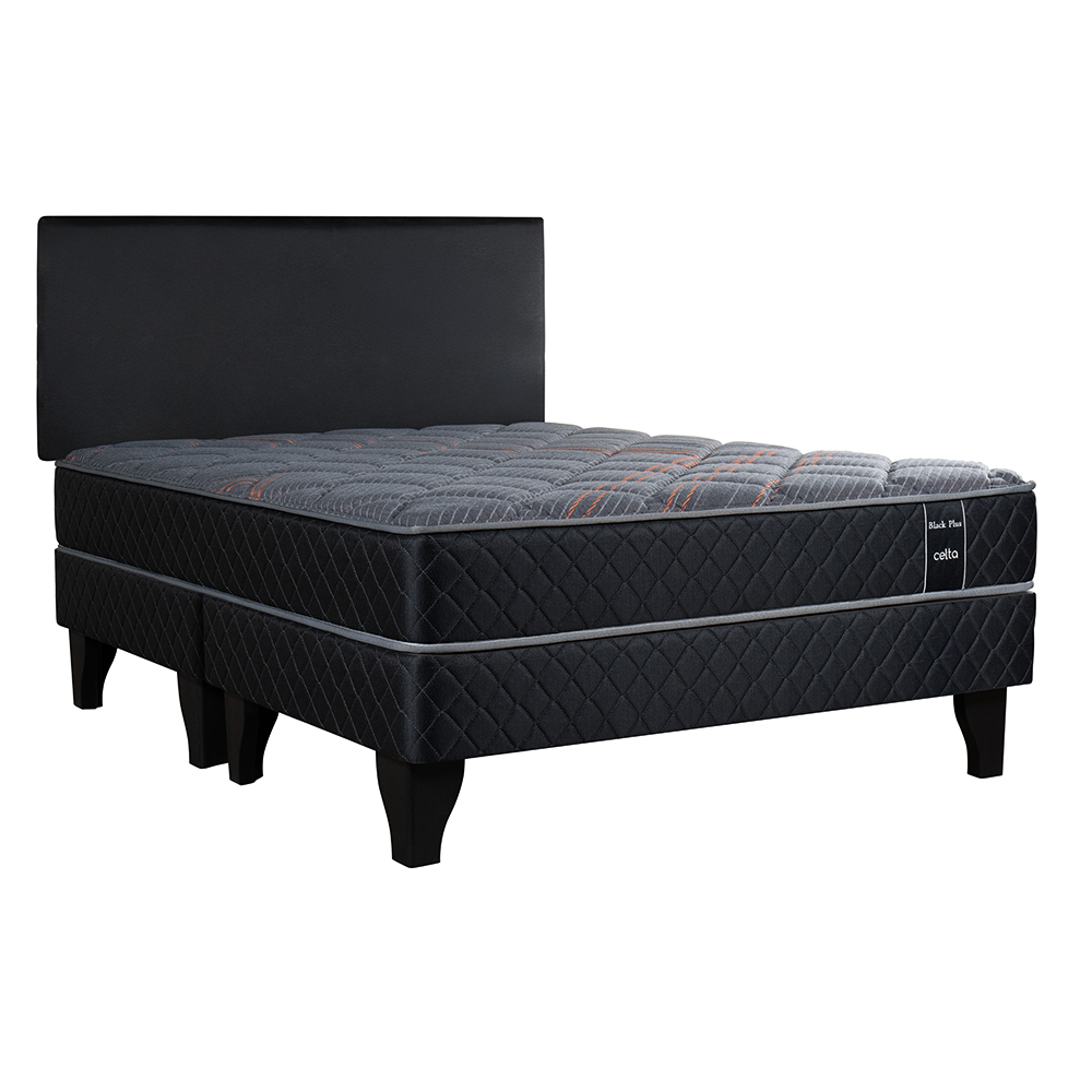 Cama Europea Celta 2 Plazas Black Plus Base Dividida + Respaldo | Abc