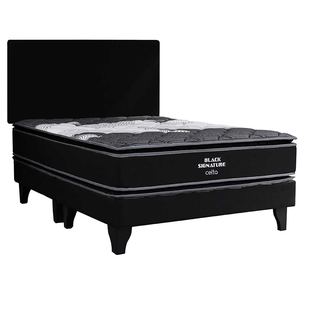 Cama Europea Celta 2 Plazas Pocket Black Signature+ Respaldo Tela XL | Abc