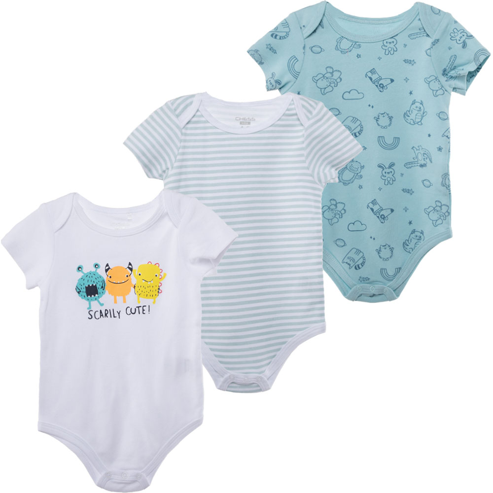 Pack 3 Pilucho Manga Corta de Algodón Chess Baby | Abc