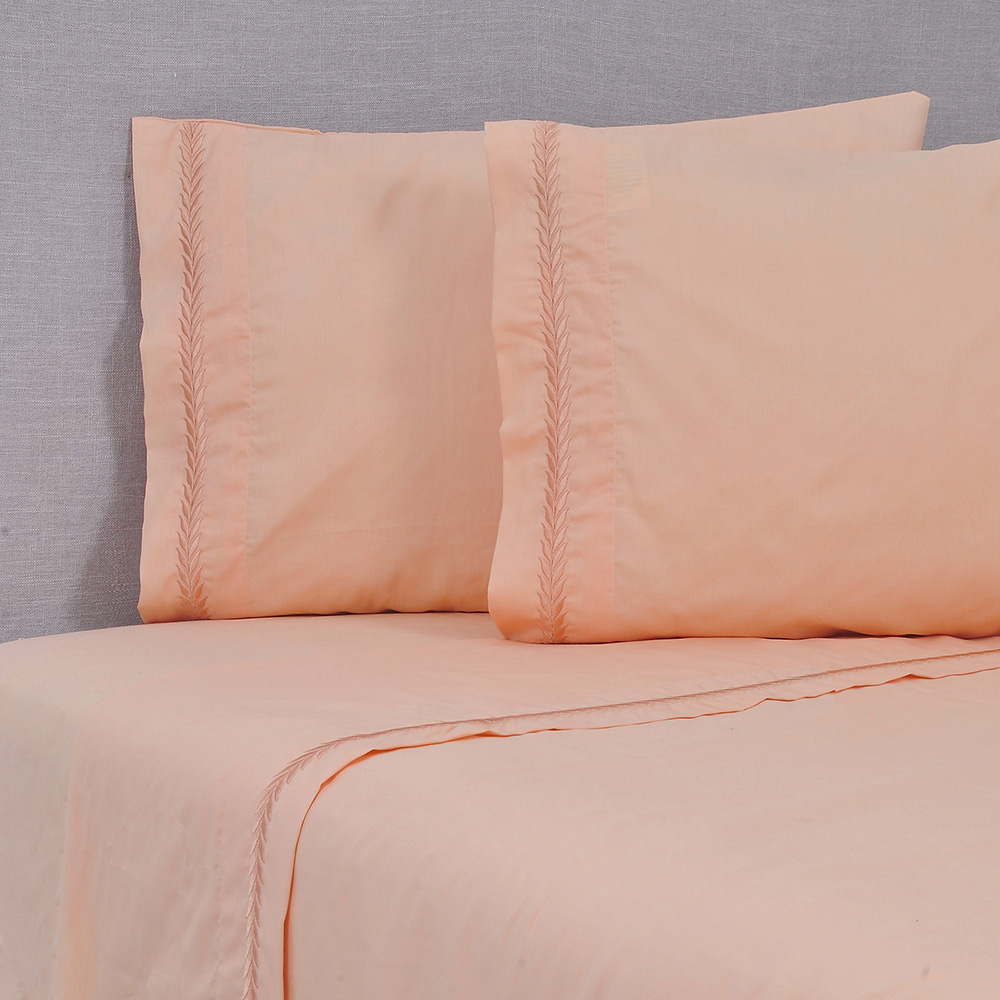 Juego de Sábanas Bordada Mashini 180 Hilos King Ramas Coral | Abc