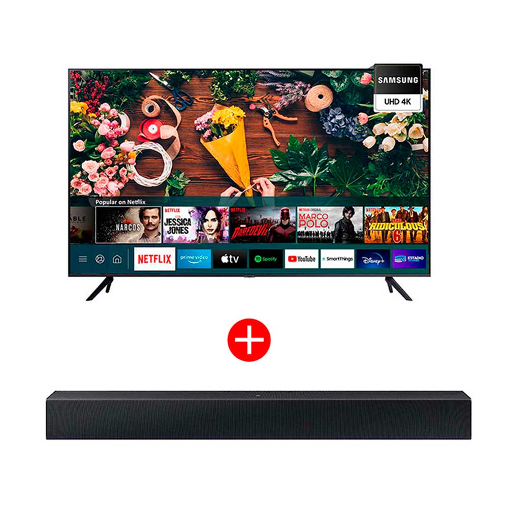 Combo LED 43" Samsung UN43AU7090 Smart TV 4K UHD + Soundbar HW-C400/ZS ...
